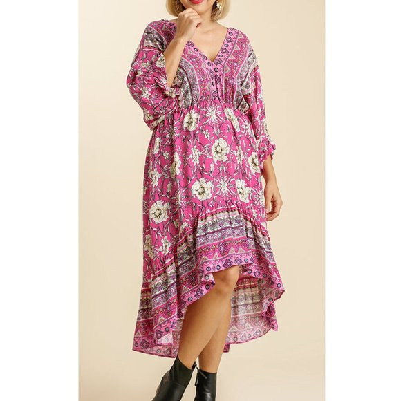 Umgee | Dresses | Sold Out Umgee Plus Pink Floral Boho Gypsy Hi Low ...